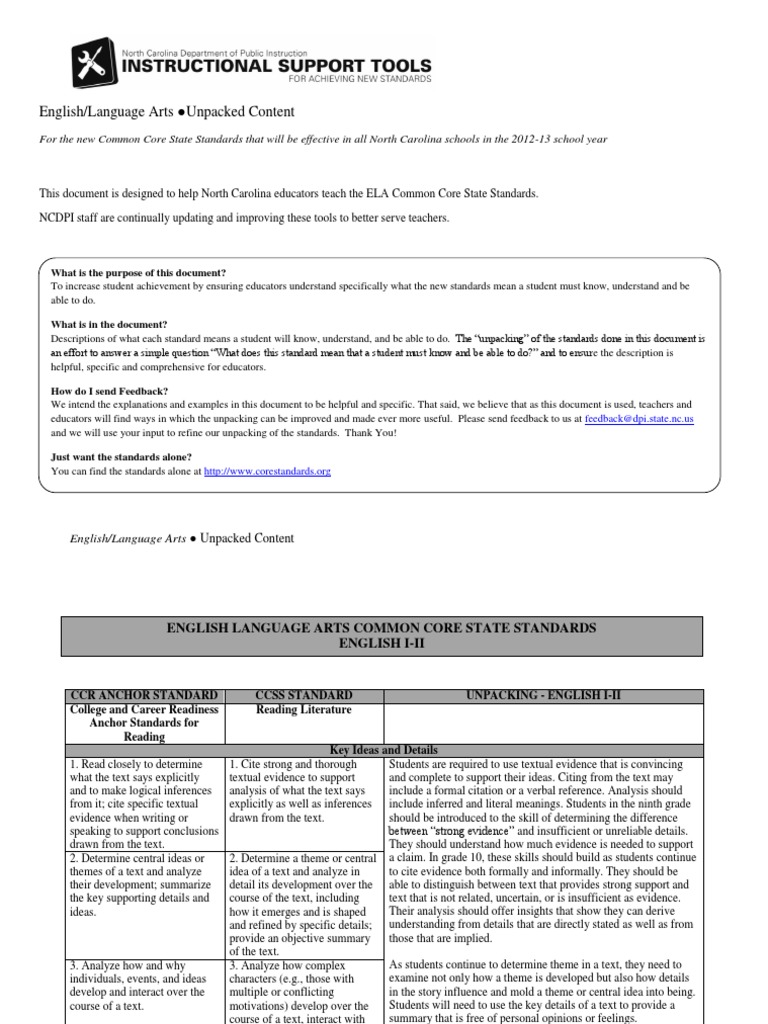 9th+10th+ELA+Unpacking+Document | PDF | Reading Comprehension | Narrative