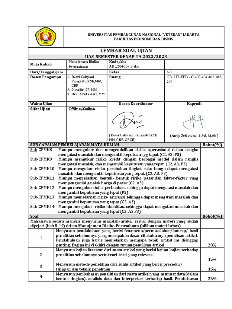 UAS Manaj Risiko Perush (Akt S1) | PDF