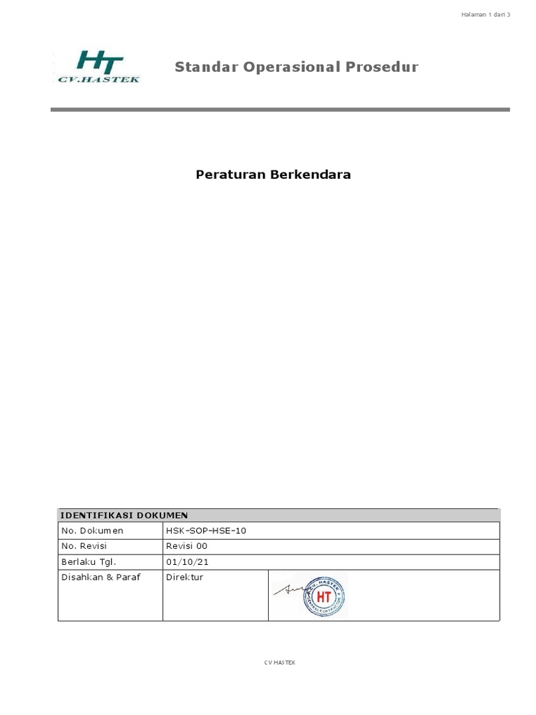 HSK-SOP-HSE-10-Peraturan Berkendara | PDF