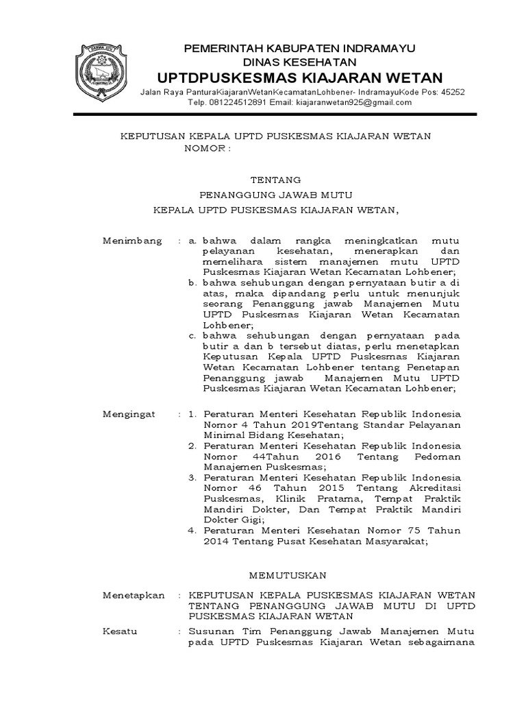 3.1.1.1 SK PJ Mutu, Uraian Tugas Baru | PDF