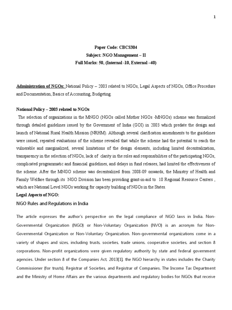 Concise Notes On Ngo Management Pdf Charitable Organization Trust Law