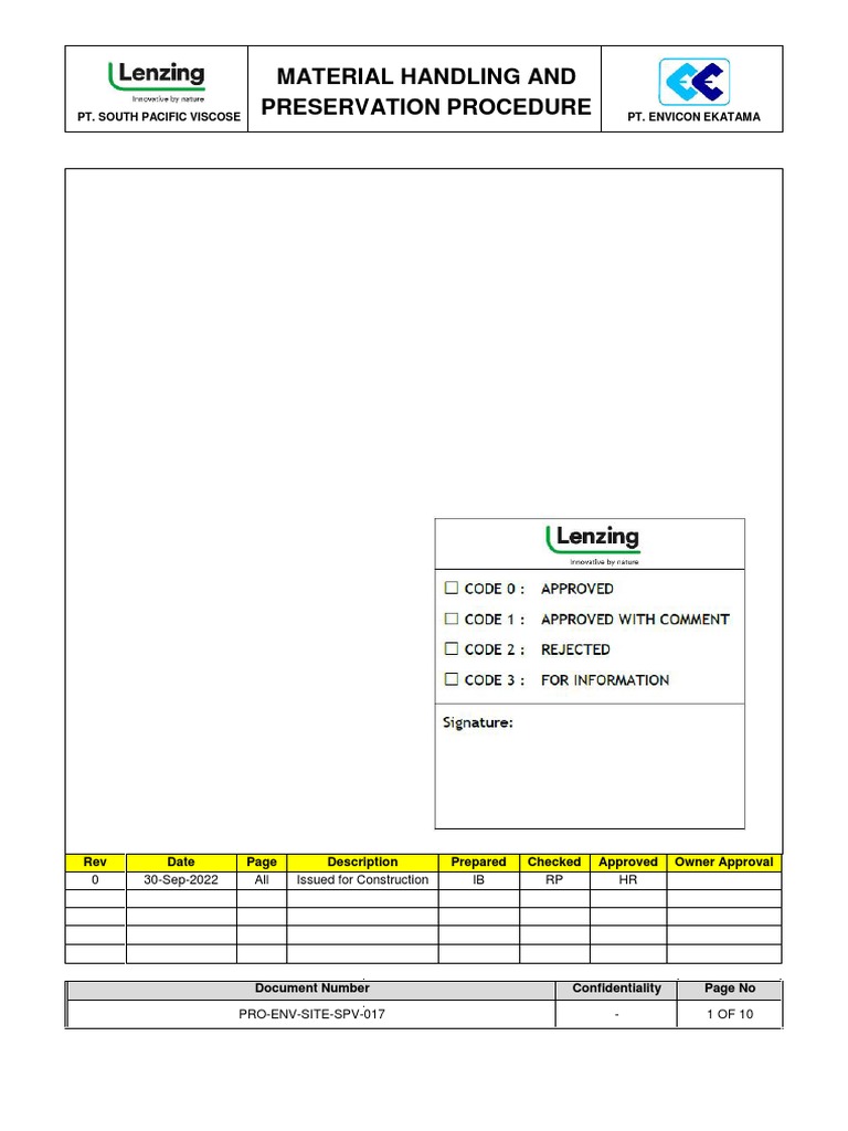 PRO ENV SITE SPV 017 - 0 - IFC - Material Handling and Preservation ... PRO ENV SITE SPV 017 - 0 - IFC - Material Handling and Preservation ...