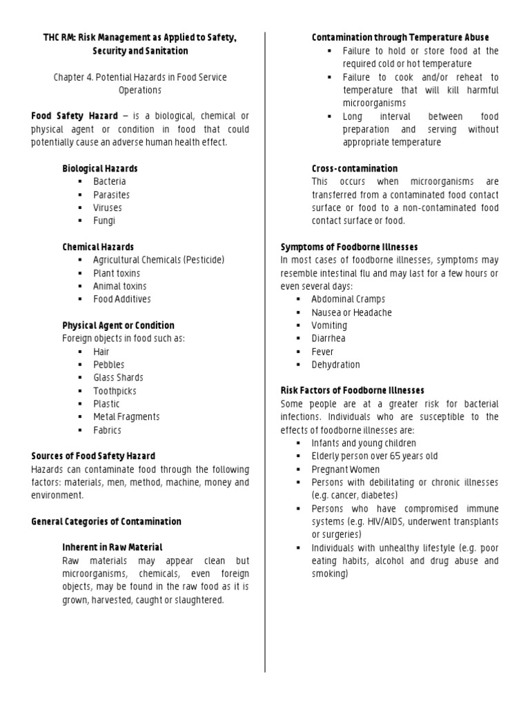 Potential Hazards in Food Service Operations | PDF | Foodborne Illness ...