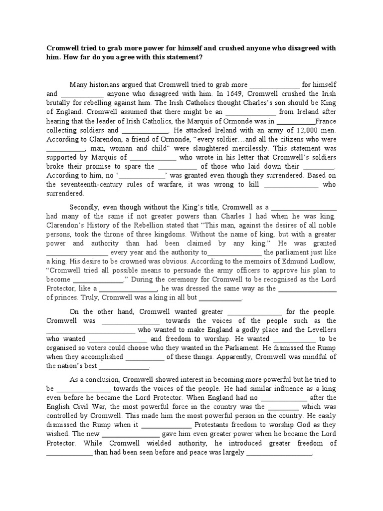 Cromwell Worksheet 1 | PDF
