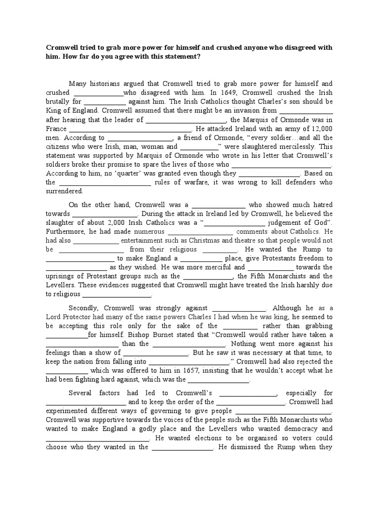 Cromwell Worksheet 2 | PDF | Oliver Cromwell
