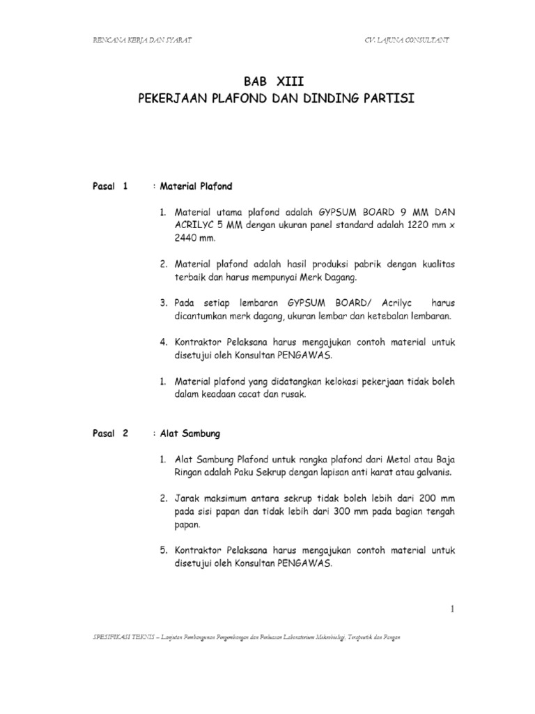 Bab Xiii Pekerjaan Plafond Dan Dinding Partisi | PDF