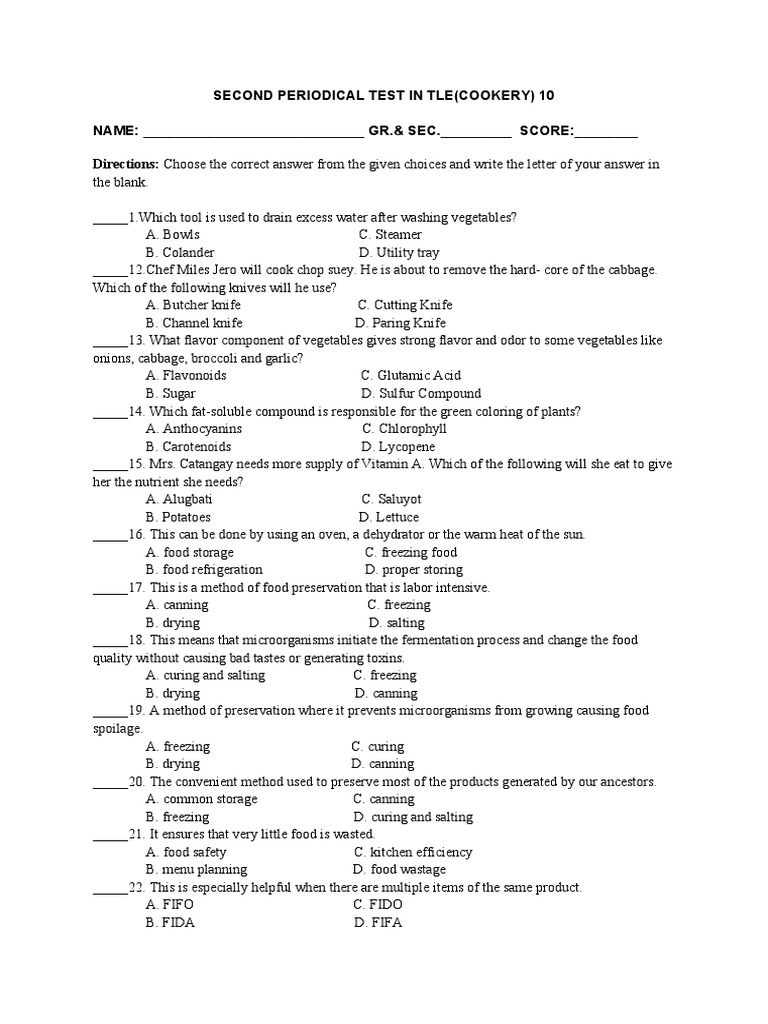 2nd Quarter PT - G10 - TLE (COOKERY) | PDF