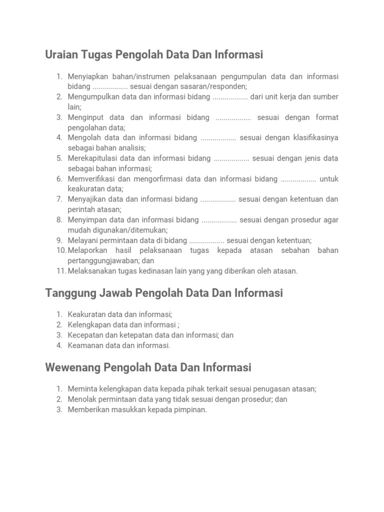 Uraian Tugas Pengolah Data Dan Informasi | PDF