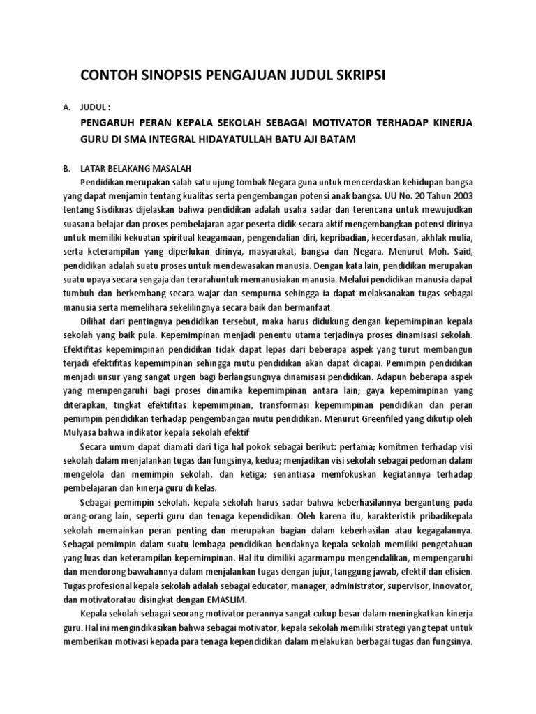 Contoh Sinopsis Pengajuan Judul Skripsi | PDF