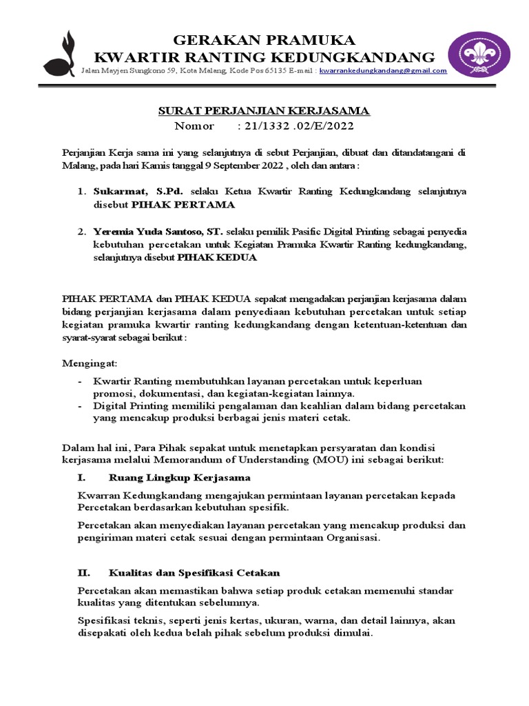 MOU Pasific Print | PDF | Pengelolaan Keuangan & Uang