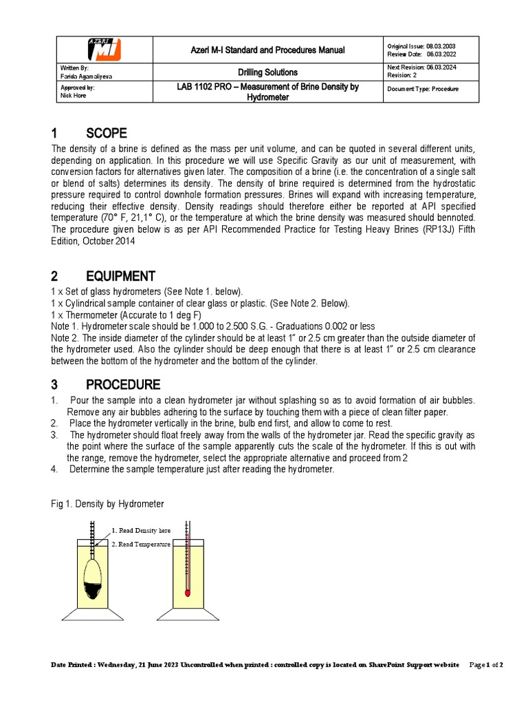 LAB 1102 PRO - Measurement of Brine Density by Hydrometer | PDF ...