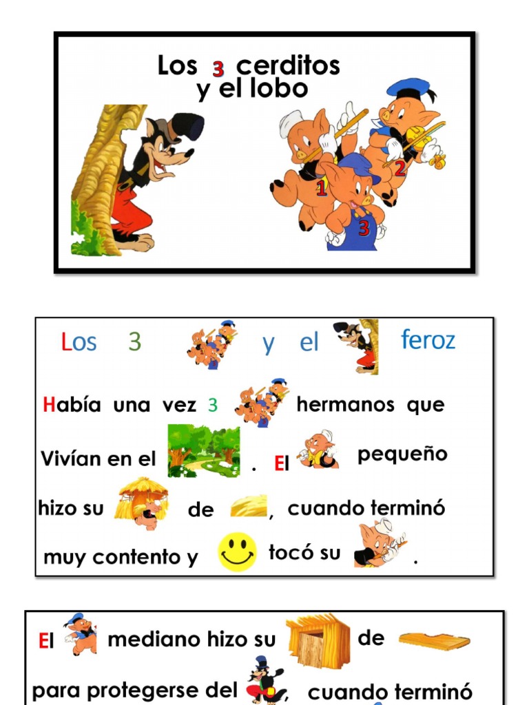 Cuento de Pictogramas Los 3 Cerditos y Preguntas | PDF