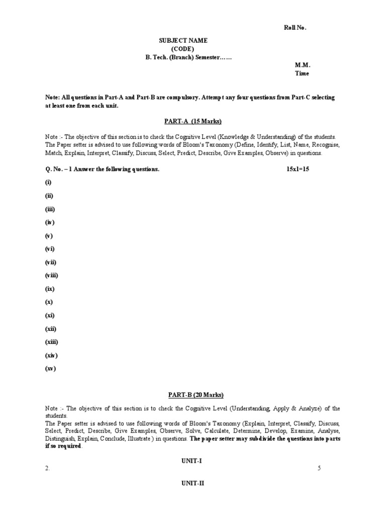 Question Paper Template BTech | PDF | Science | Cognitive Science