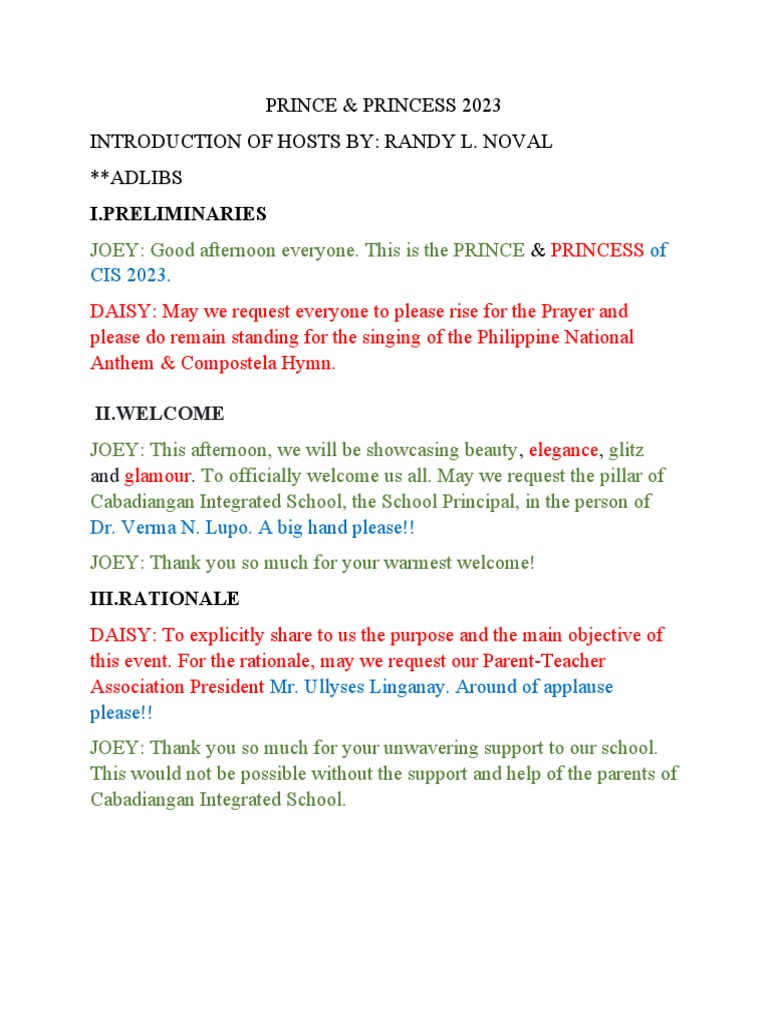 Script Prince & Princess 2023 | PDF