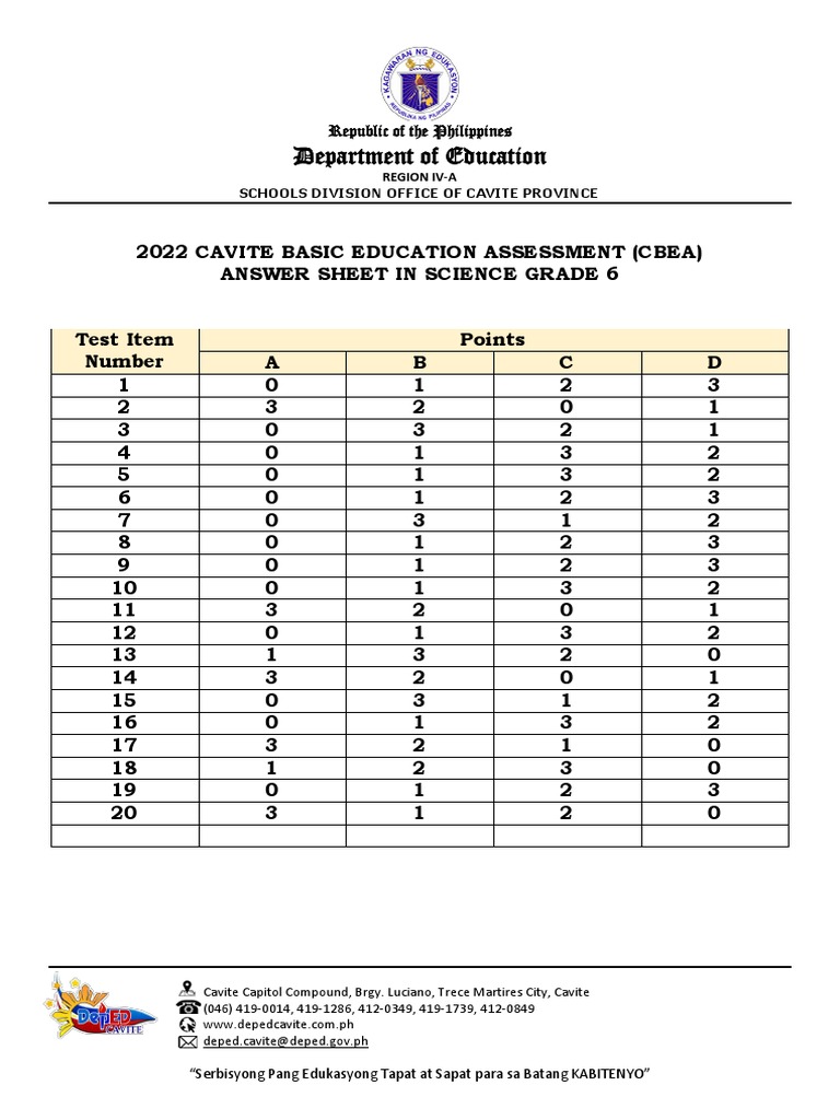 E CBEA - Answer Key - SCIENCE 6 | PDF