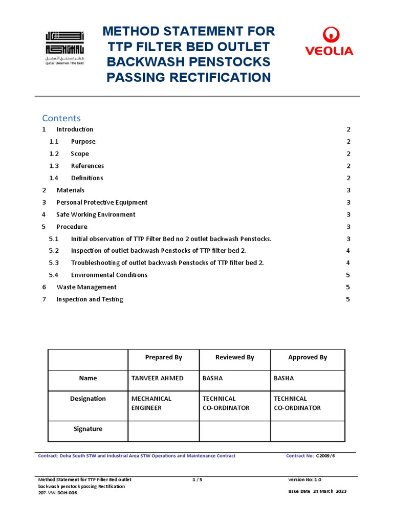 MS TTP Filter Bed Penstock Passing | PDF | Personal Protective ...