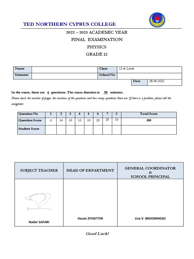Final Exam - 12 A Level - Physics | PDF | Orbit | Oscillation