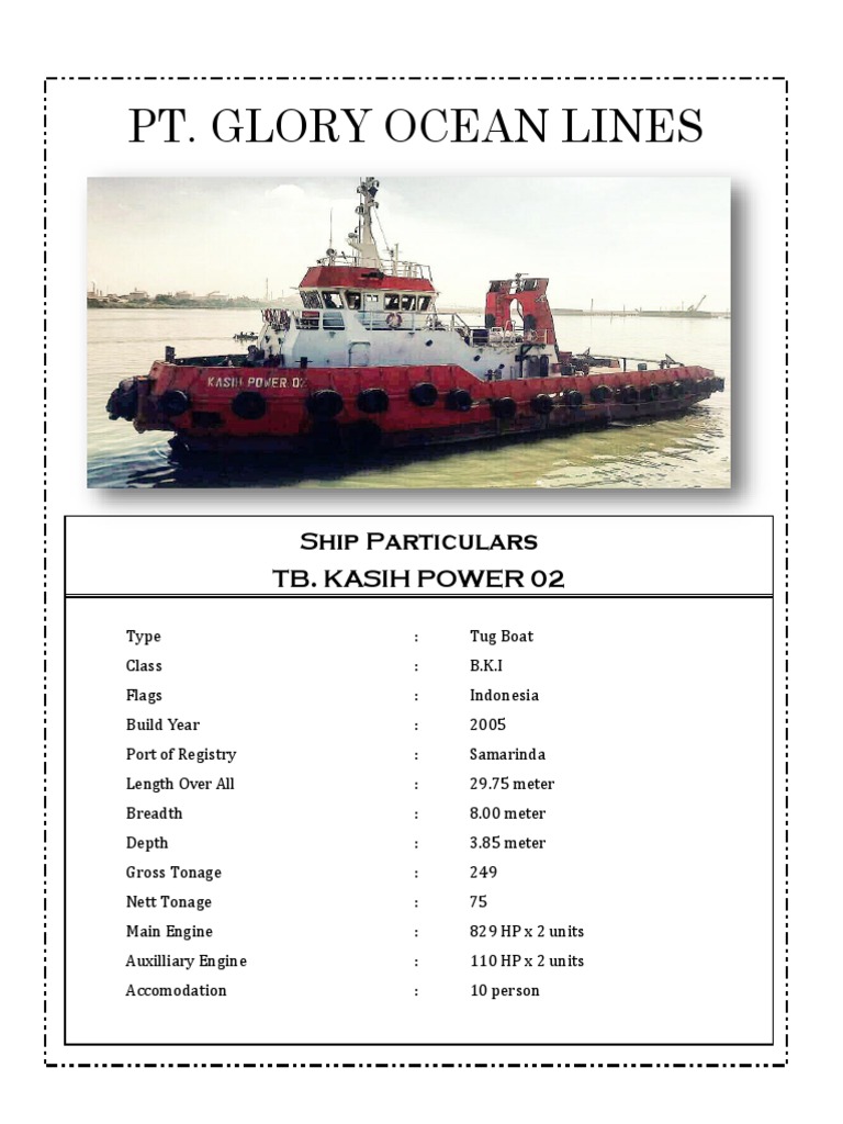 Tug Boat Specifications for TB. Kasih Power 02 | PDF