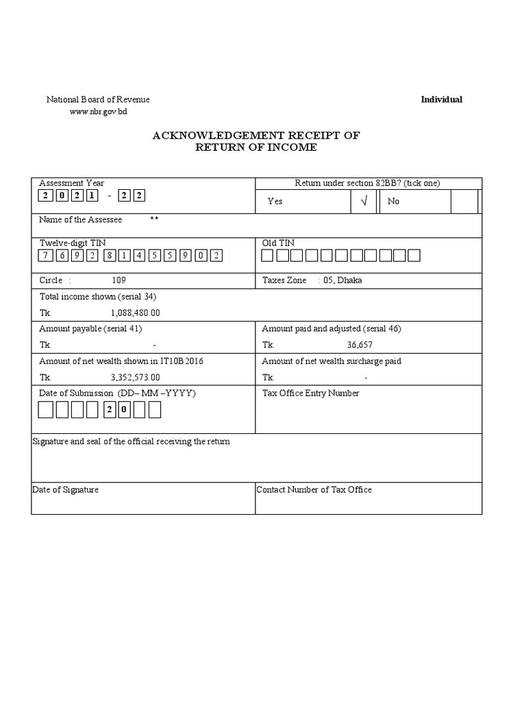Tax Cal & Return AY 2021-2022 Rahima Akter | PDF