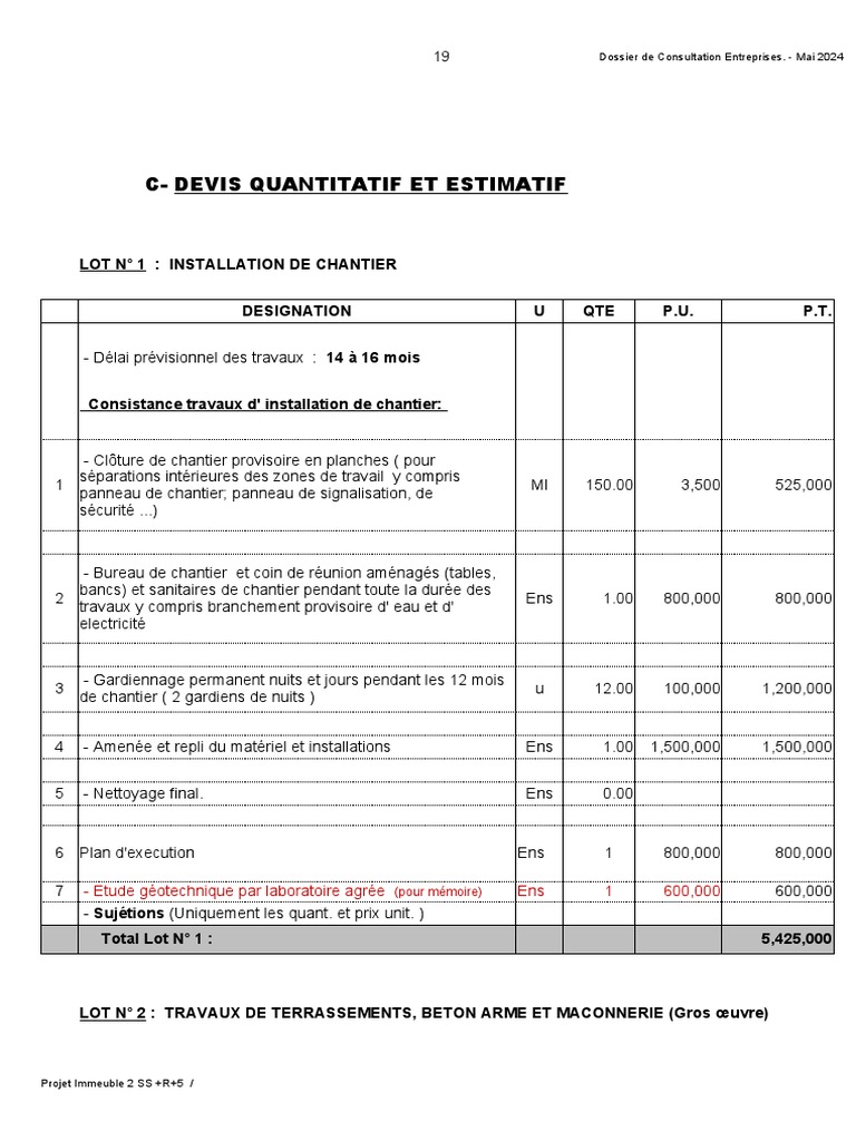 Devis Quantitatif | PDF