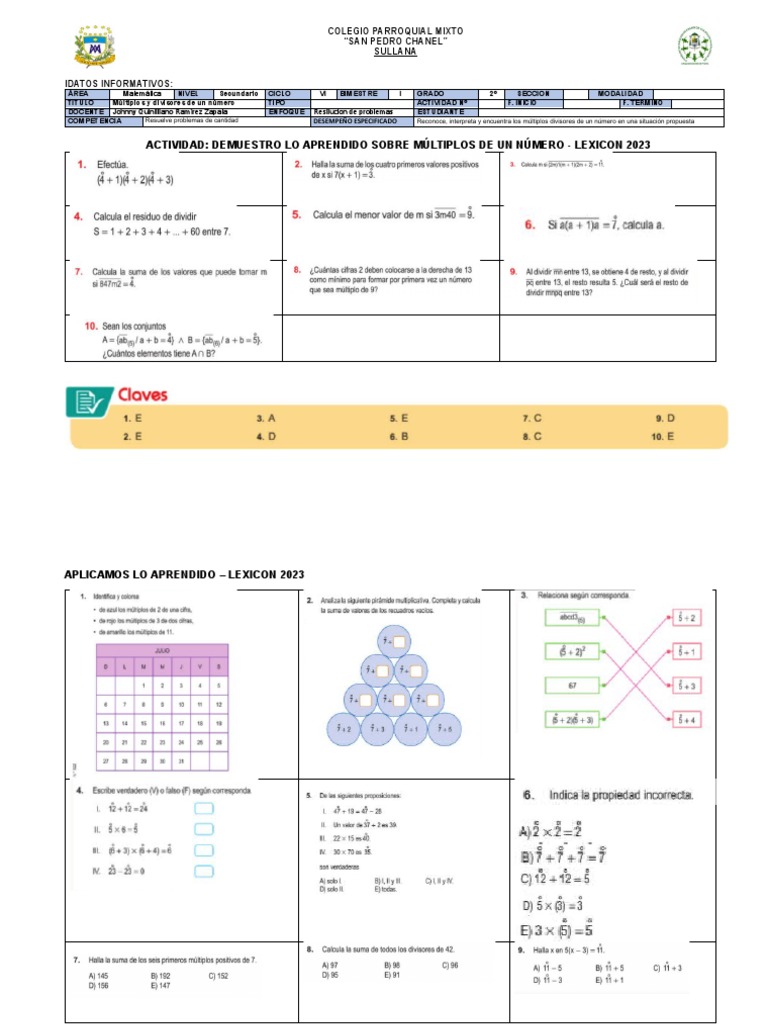 APLICAMOS LO APRENDIDO Multi Divis Lexicon | PDF