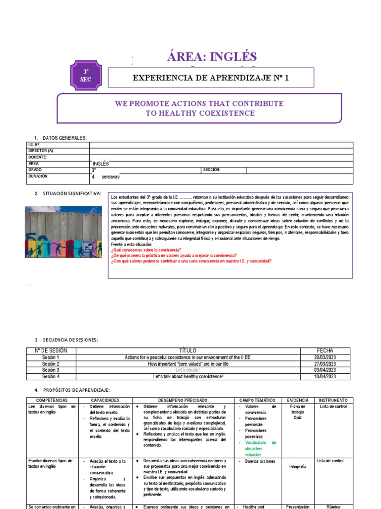 3º EXPERIENCIA DE APRENDIZAJE - EXP. 01 - Inglés | PDF | Aprendizaje | Evaluación