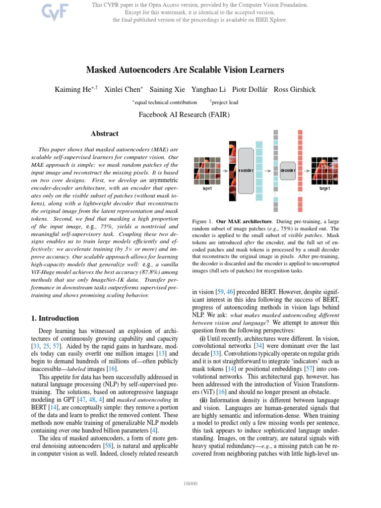 He Masked Autoencoders Are Scalable Vision Learners CVPR 2022 Paper | PDF | Data Compression ...
