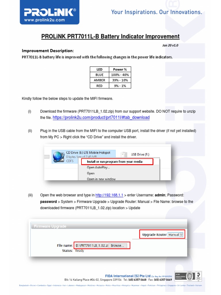 Technical Notice (PROLiNK PRT7011L-B Battery Indicator Improvement) v1 | PDF