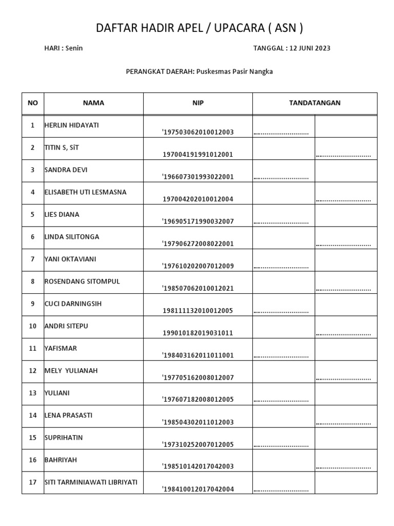 Form Daftar Hadir Apel | PDF