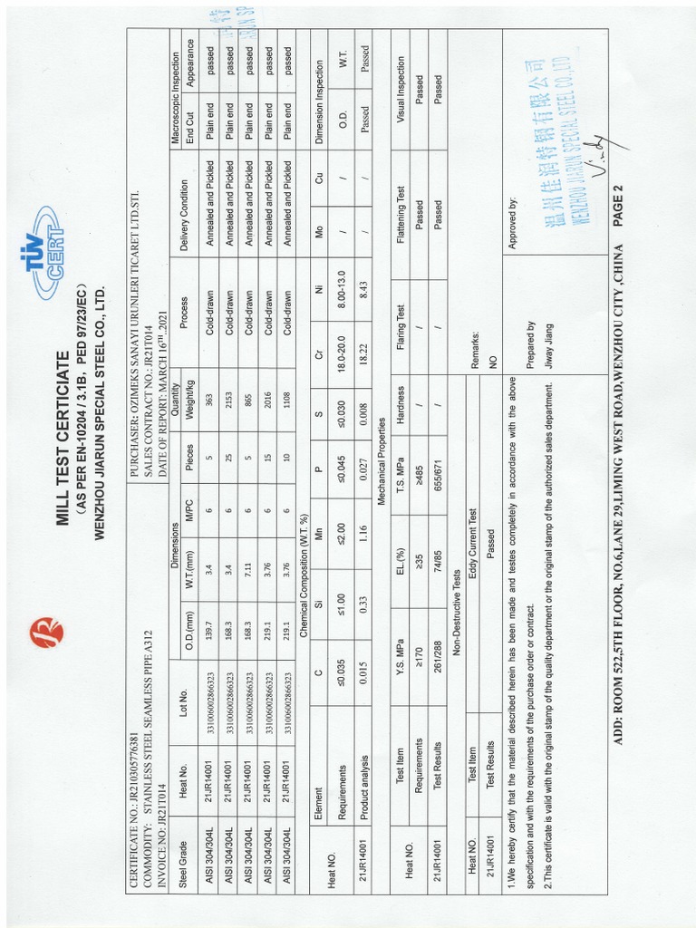 168,3x3,4 ÇEKME BORU AISI 304L ASTM A312 | PDF