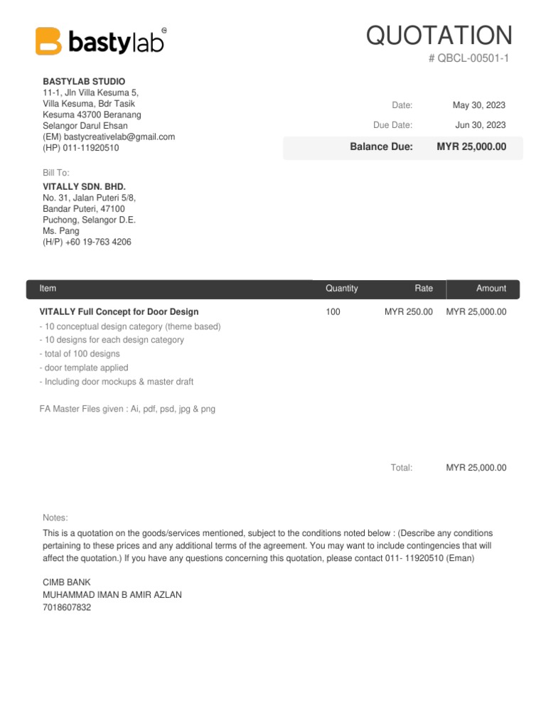 Sample of Quotation Basty Creative Lab | PDF