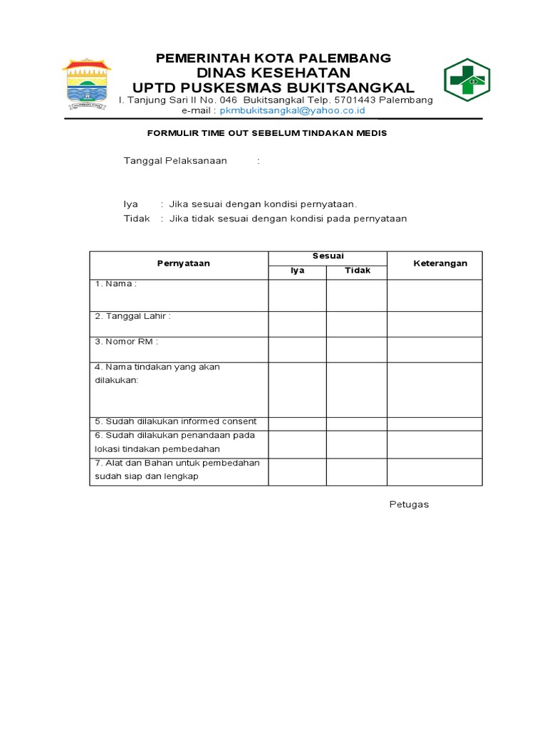 Formulir Penjedaan (Time Out) Sebelum Tindakan Medis | PDF