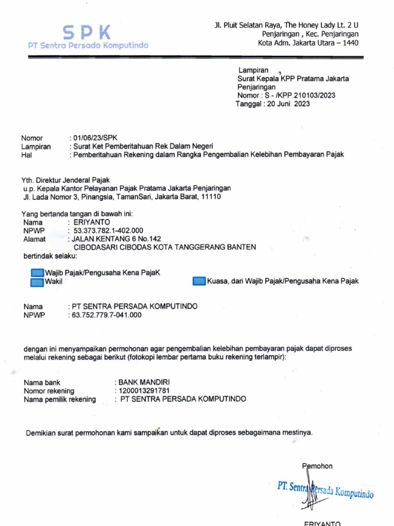 Surat Pemberitahuan Rekening | PDF