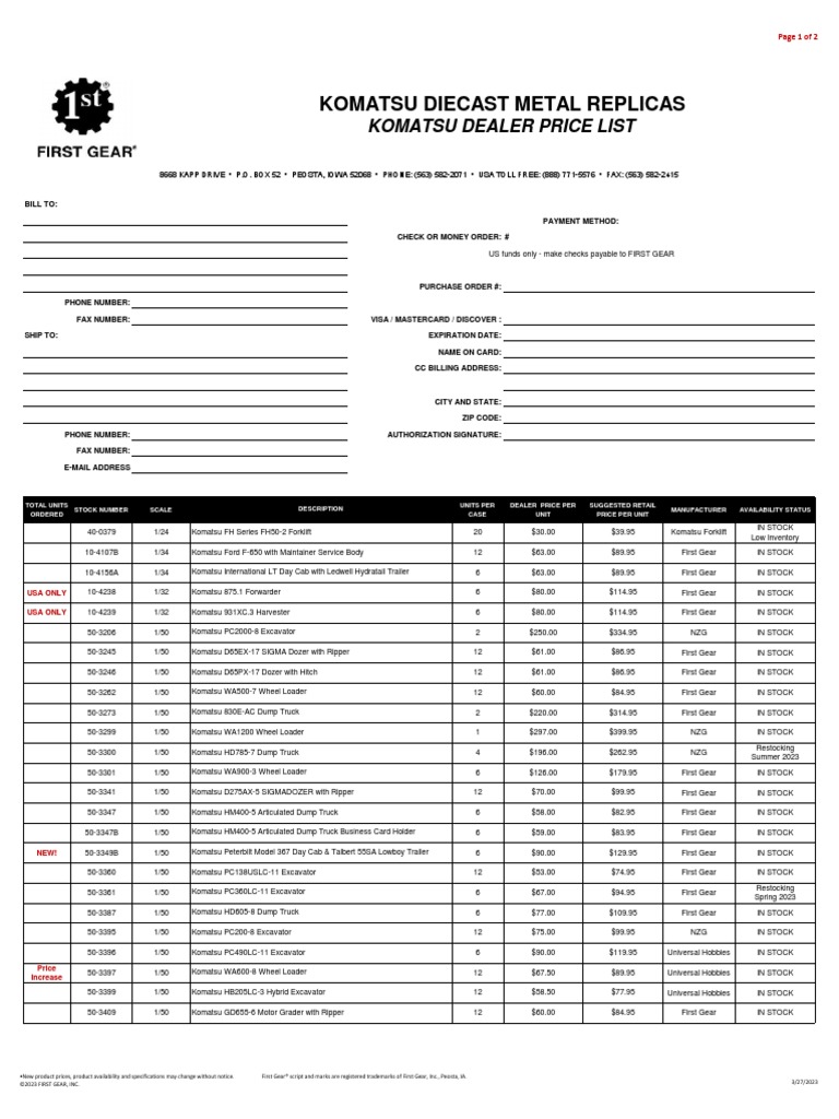 Komatsu Dealer Price List 2023 | PDF
