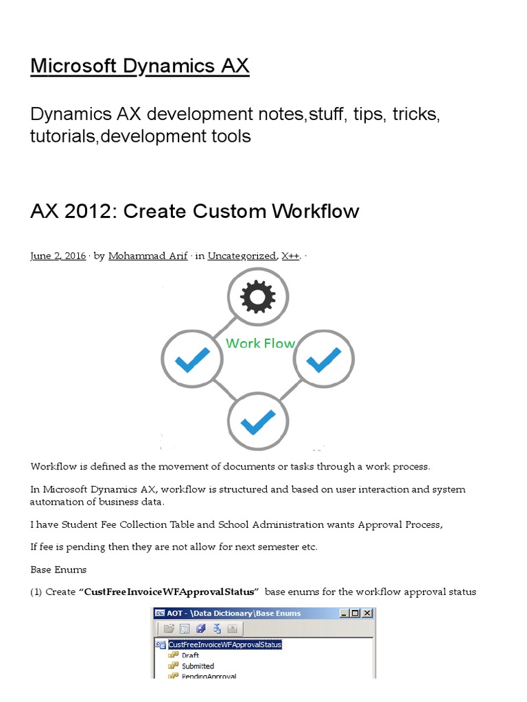Ax 2012 Create Custom Workflow Microsoft Dynamics Ax Pdf Systems