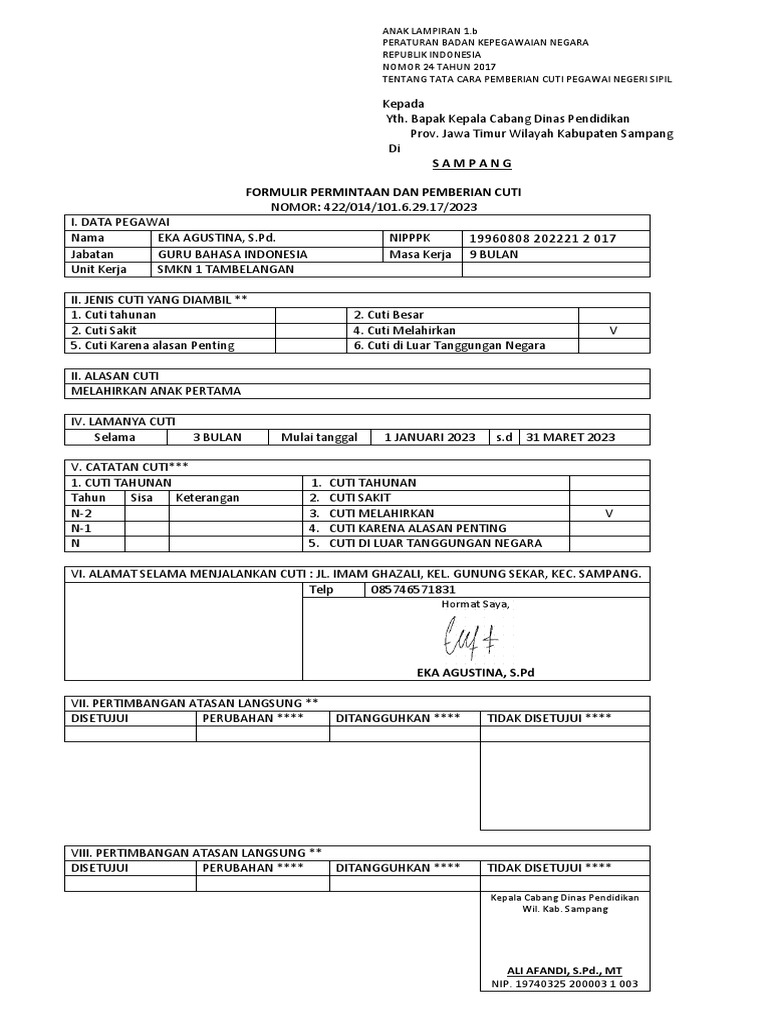 Prosedur Cuti PNS di Sampang 2023 | PDF