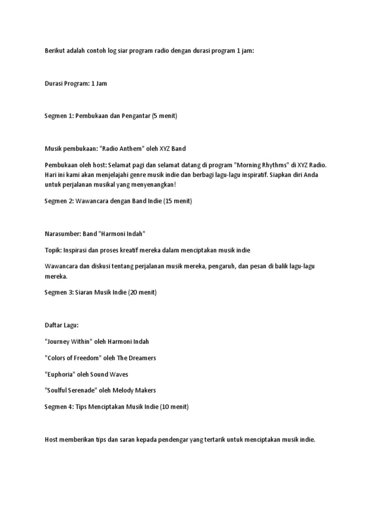Contoh Log Siar Program Radio Dengan Durasi Program 1 Jam | PDF