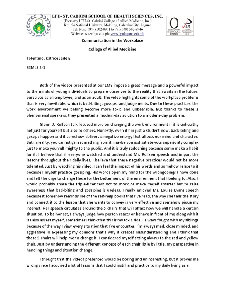 Tolentino - BSMLS2-1 - Reflection Paper | PDF | Cognition | Psychological Concepts