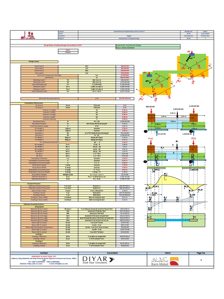 Strap Beam Footing Design ECP | PDF | Continuum Mechanics | Engineering
