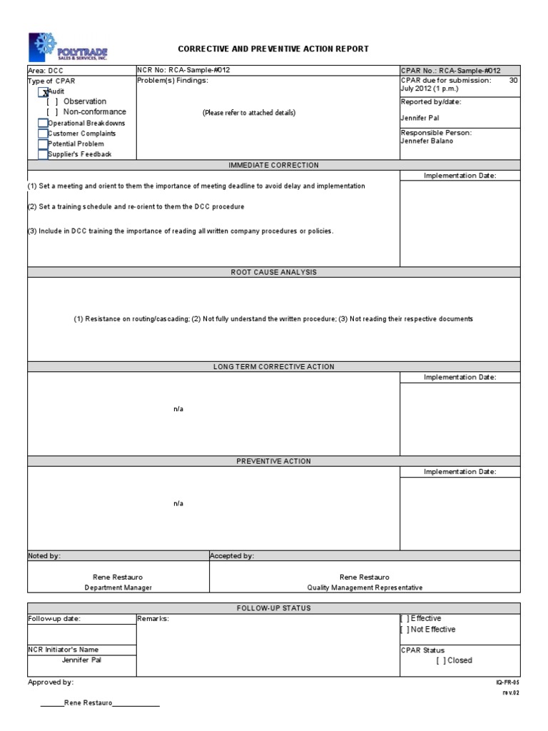 Rca Sample #012 Cpar | Download Free PDF | Business | Business Process