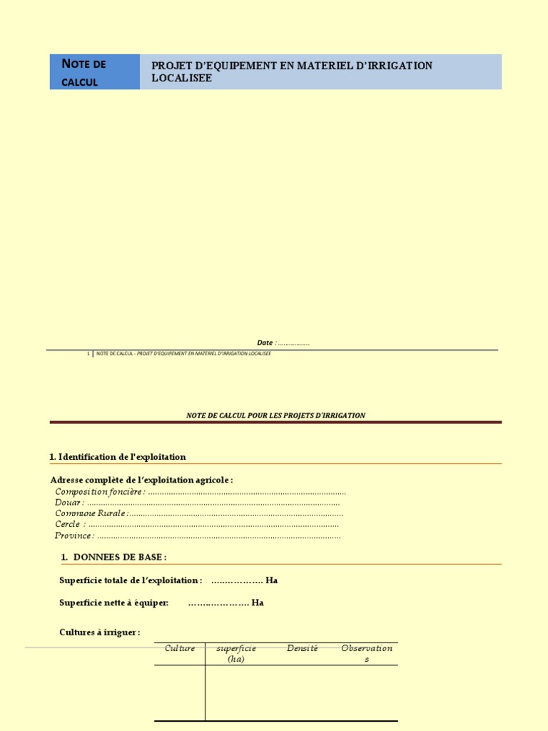 Note de Calcul - Projet D'irrigation | PDF