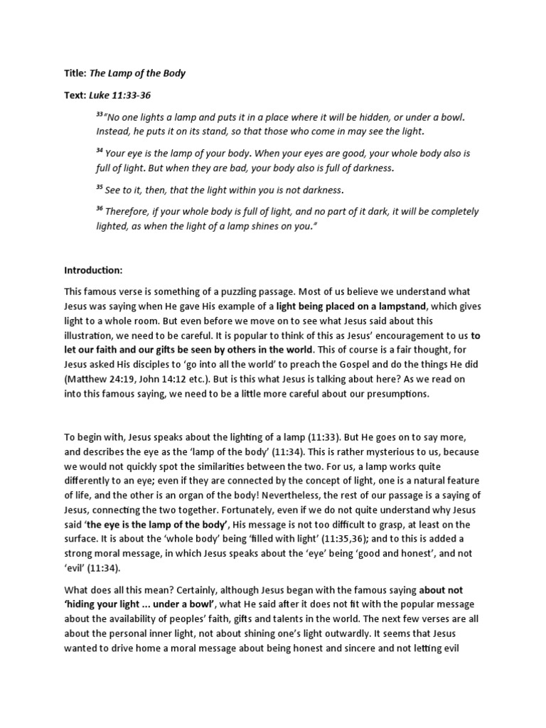 The Lamp of The Body | PDF | Jesus | Bible