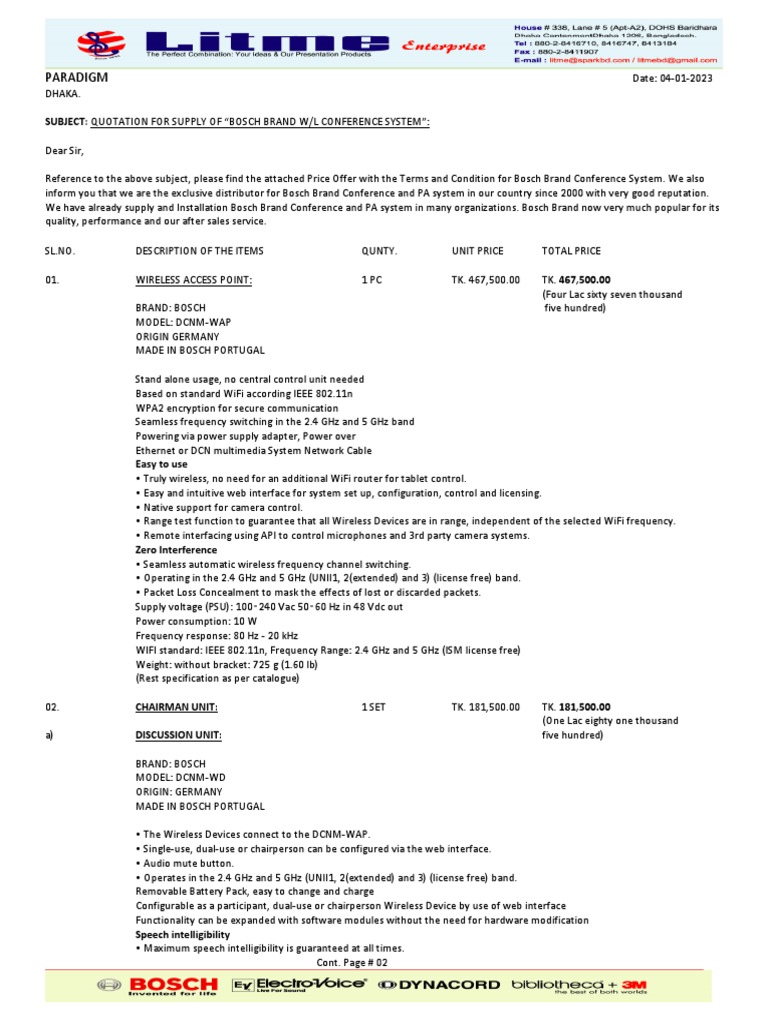 PA System Bosch Quotation | PDF