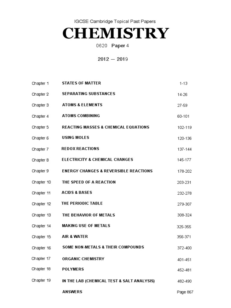 IGCSE Chemistry Paper 4 Guide | PDF | Chemistry | Chemical Substances