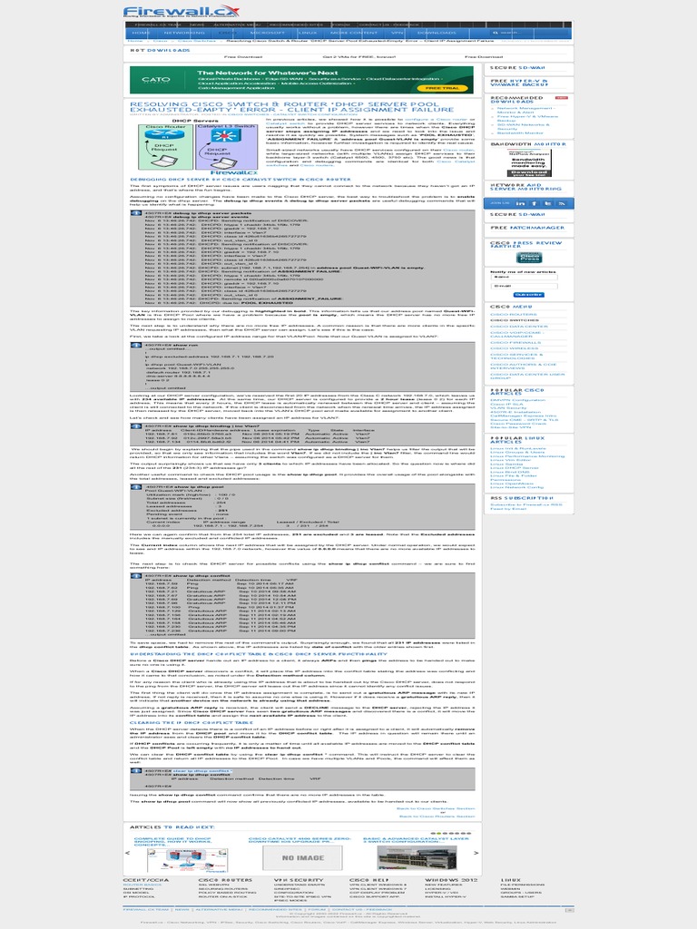 Resolving Cisco Switch & Router DHCP Server Pool Exhausted-Empty' Error ... Resolving Cisco Switch & Router DHCP Server Pool Exhausted-Empty' Error ...