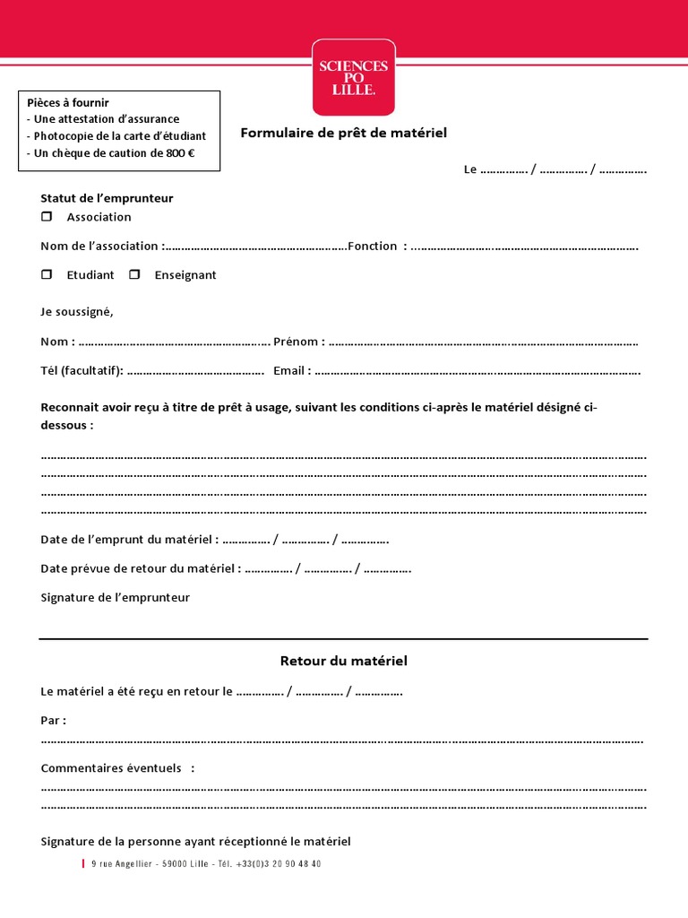 Formulaire de Pret de Materiel | PDF