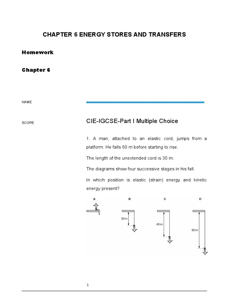 Energy Stores & Transfers Homework | PDF | Kinetic Energy | Momentum