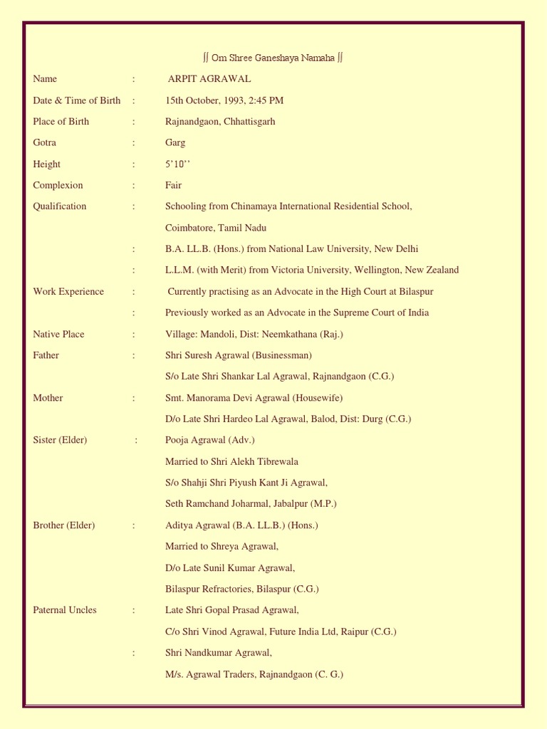 Bio Data of Arpit Agrawal | PDF