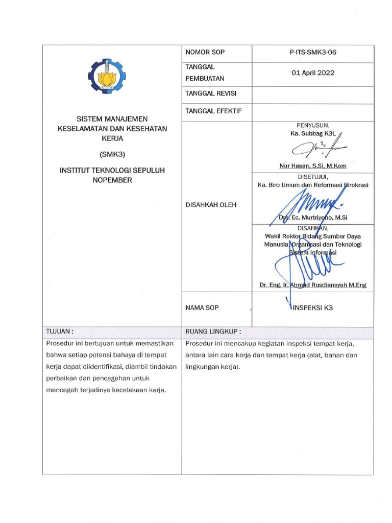 SOP Inspeksi K3 | PDF