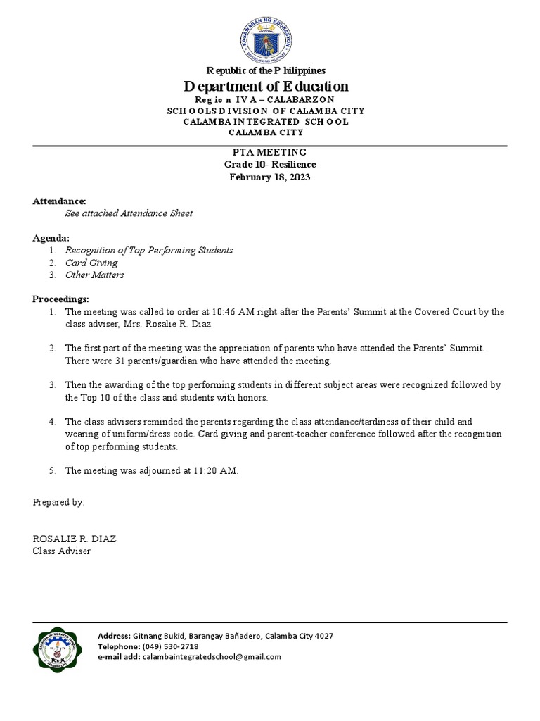 Pta Meeting - 2nd Quarter | PDF